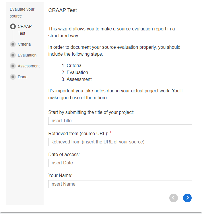 Source evaluation report