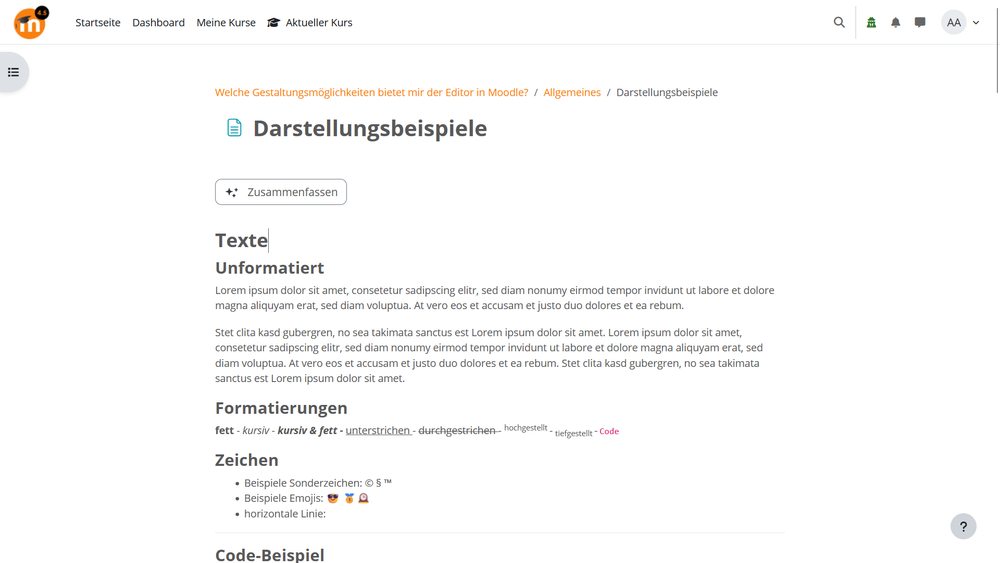 Welche Gestaltungsmöglichkeiten bietet mir der Editor in Moodle?
